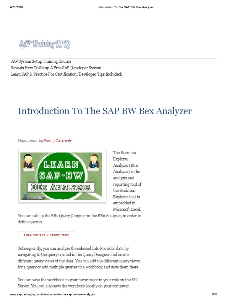 Introduction To The SAP BW Bex Analyzer | PDF | Microsoft Excel | Menu ...
