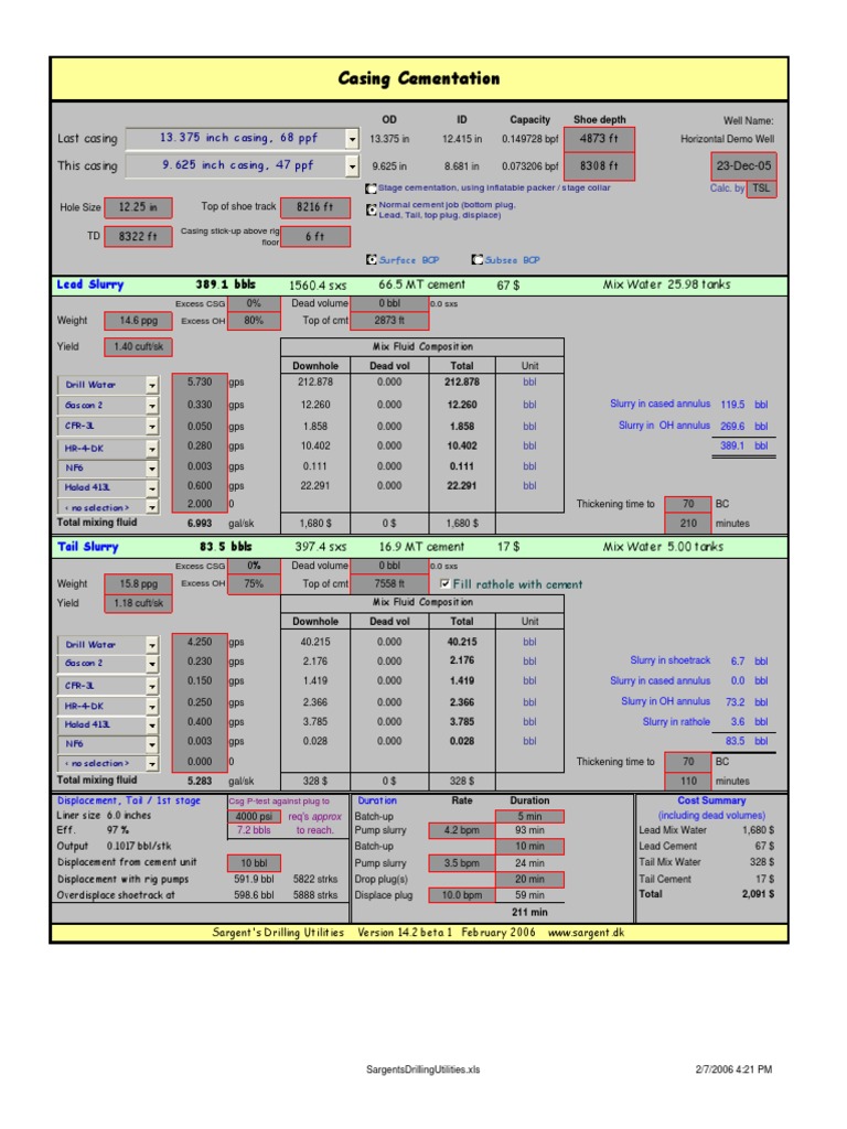 Calculation Before A Cement Job | PDF | Casing (Borehole) | Chemical ...