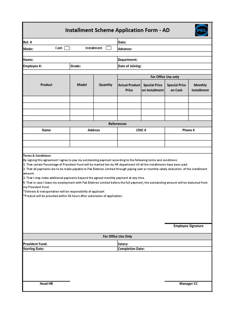 Installment Application Form - AD | PDF | Finance & Money Management | Law