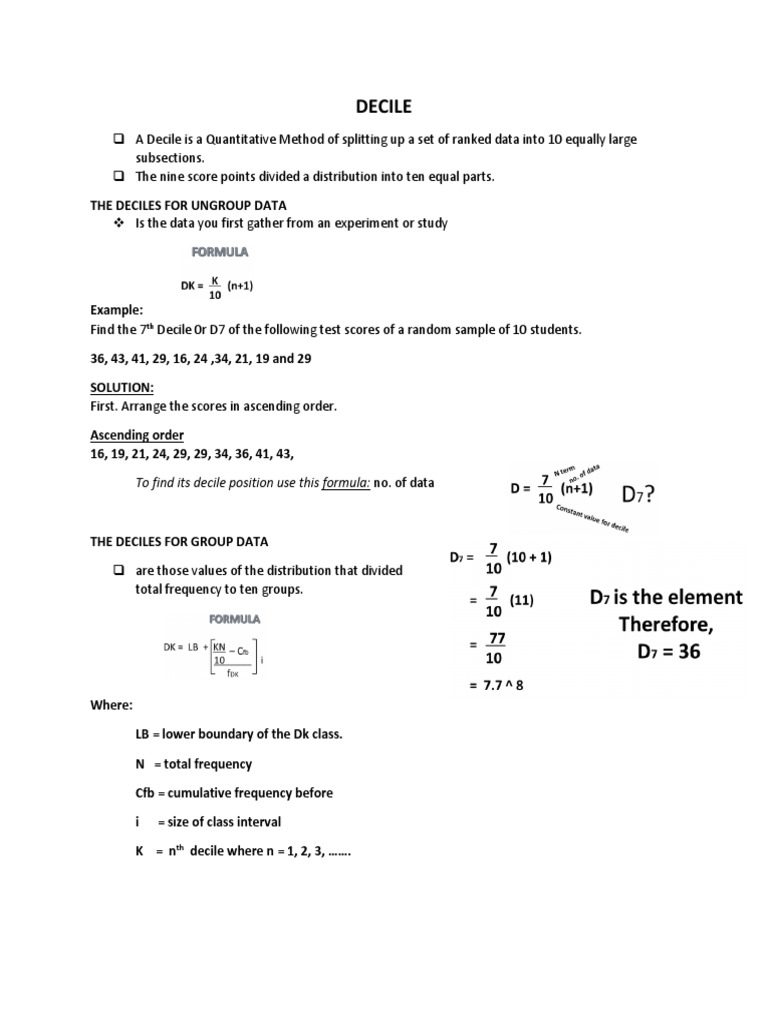 Decile: To Find Its Decile Position Use This Formula: No. of Data | PDF