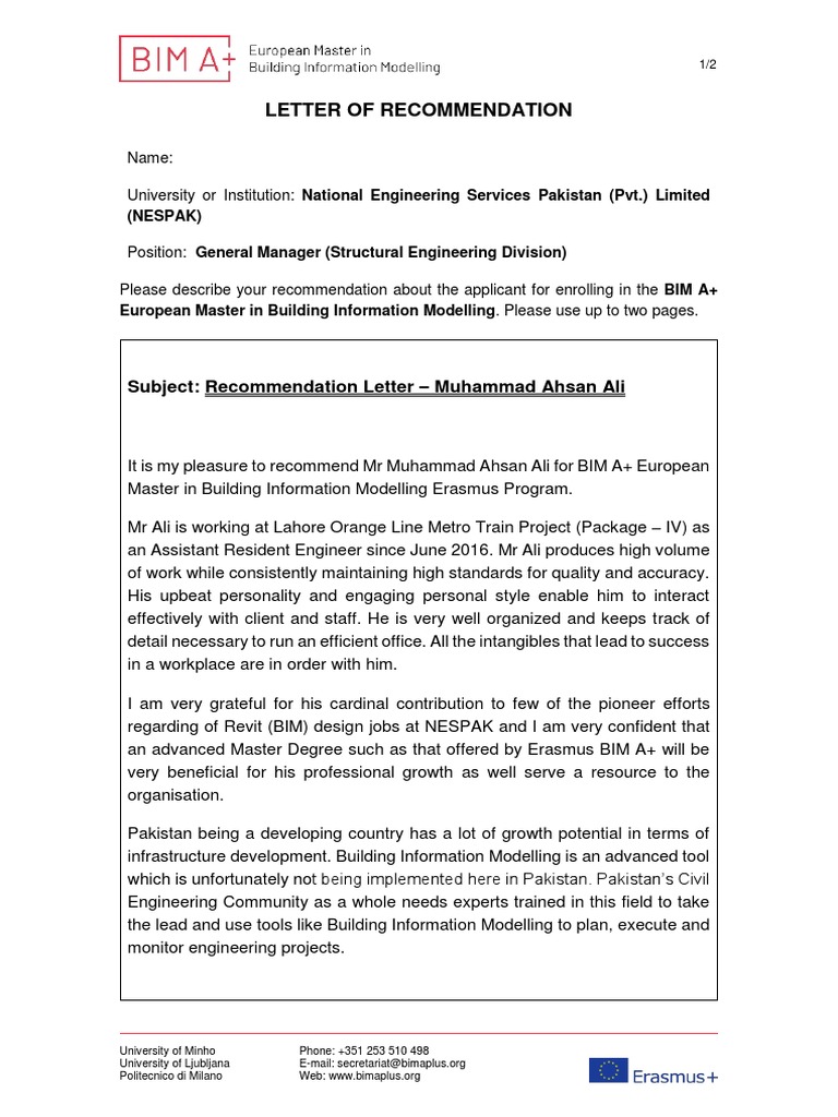 Letter of RecommendatioProfessional | PDF | Building Information ...