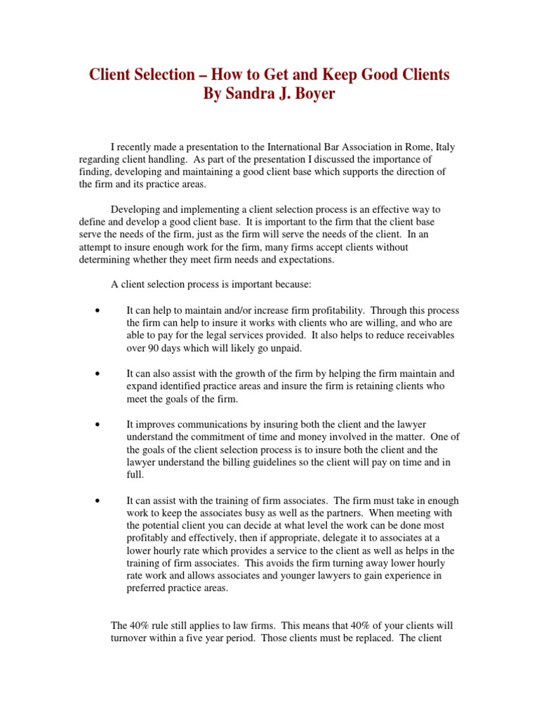 Developing an Effective Client Selection Process: Six Steps to ...