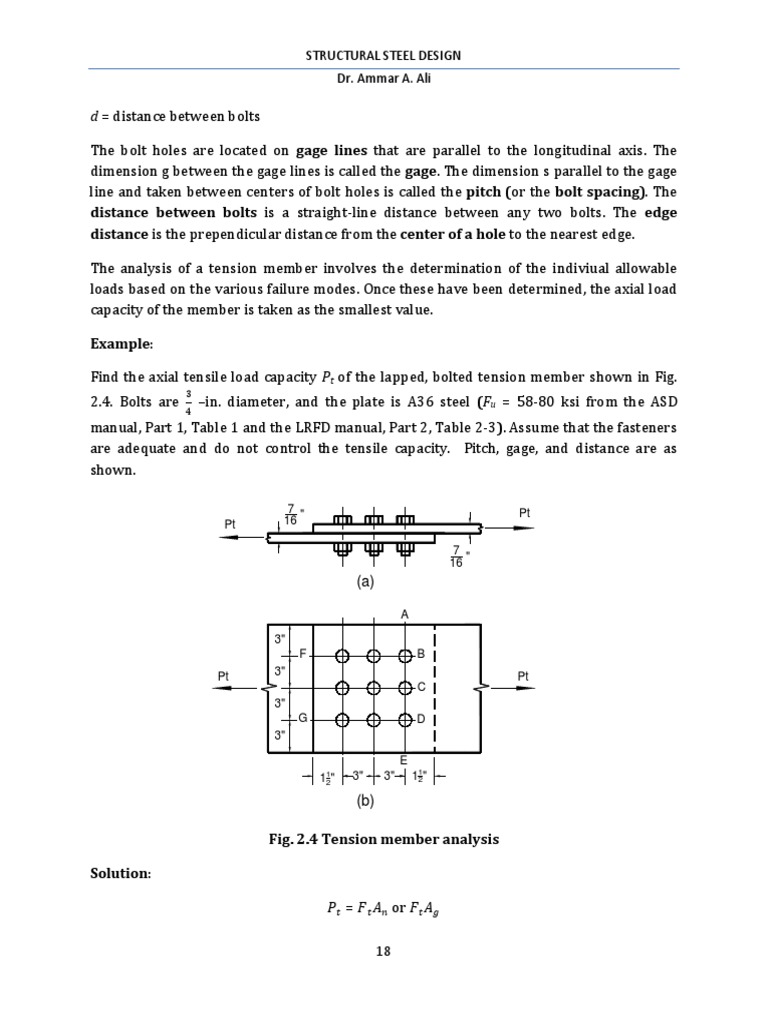 Pitch and Gauge Distances in Bolted Steel | PDF