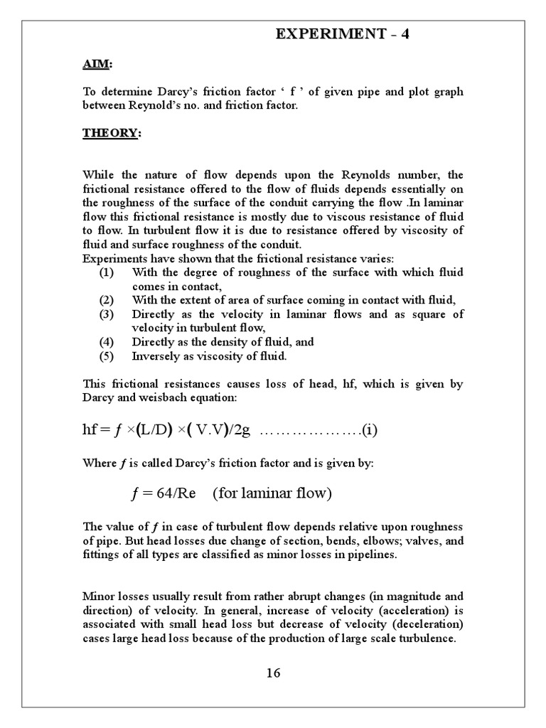 Darcy's Friction Factor Experiment | PDF | Fluid Dynamics | Friction