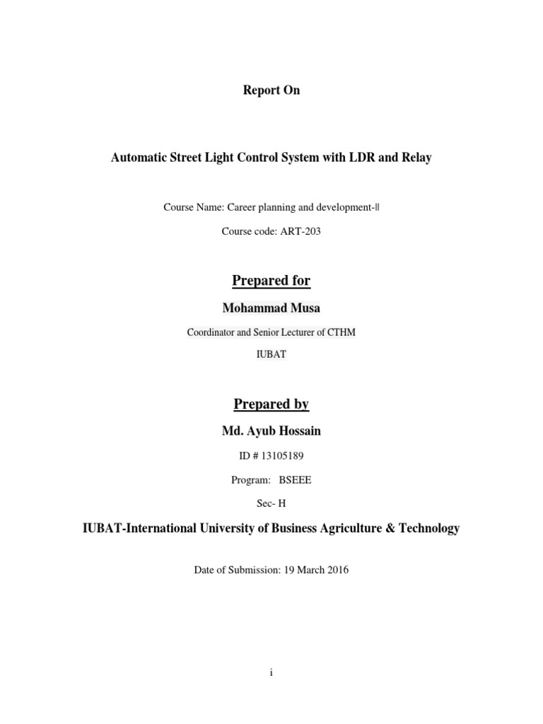 Report On Automatic Street Light Control | PDF | Relay | Rectifier