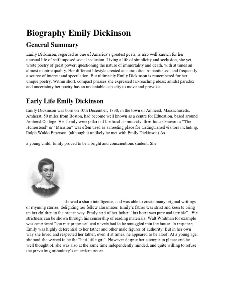 Biography Emily Dickinson | PDF | Emily Dickinson | Calvinism