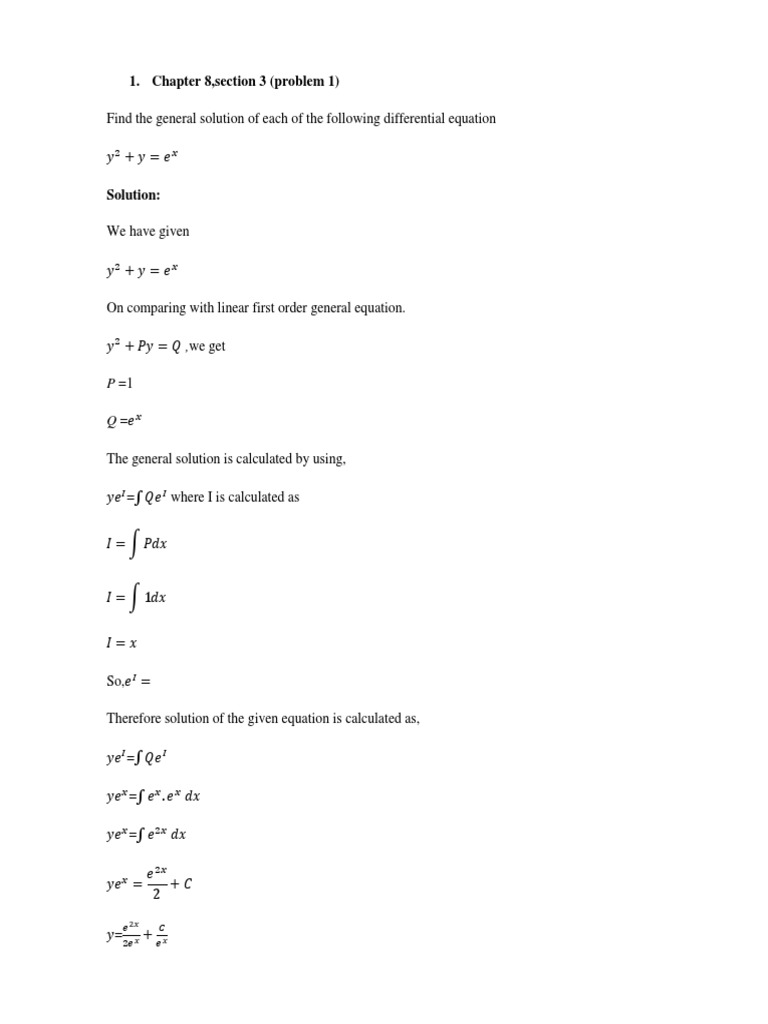 Chapter 8, Section 3 (Problem 1) | PDF | Differential Equations | Equations