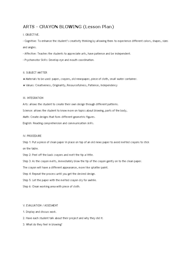 Arts - Crayon Blowing (Lesson Plan) | PDF