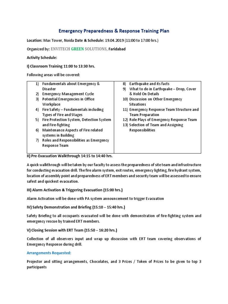 Emergency Preparedness Training Plan | PDF