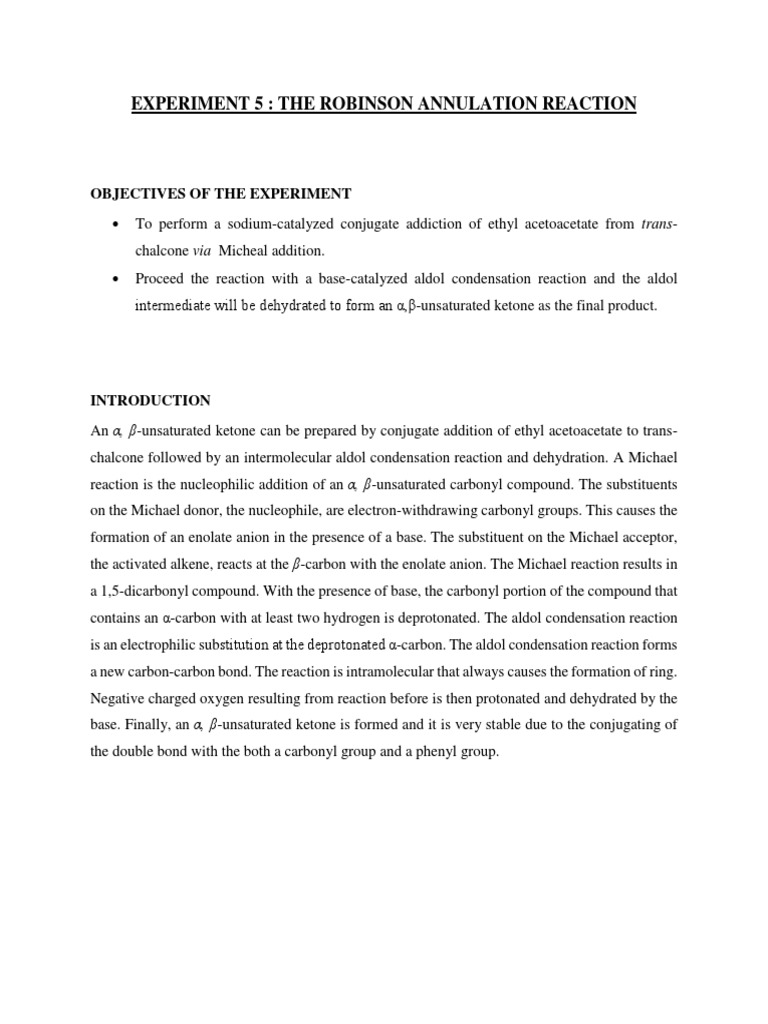 CHM557 Experiment 5 - The Robinson Annulation Reaction | PDF | Organic ...