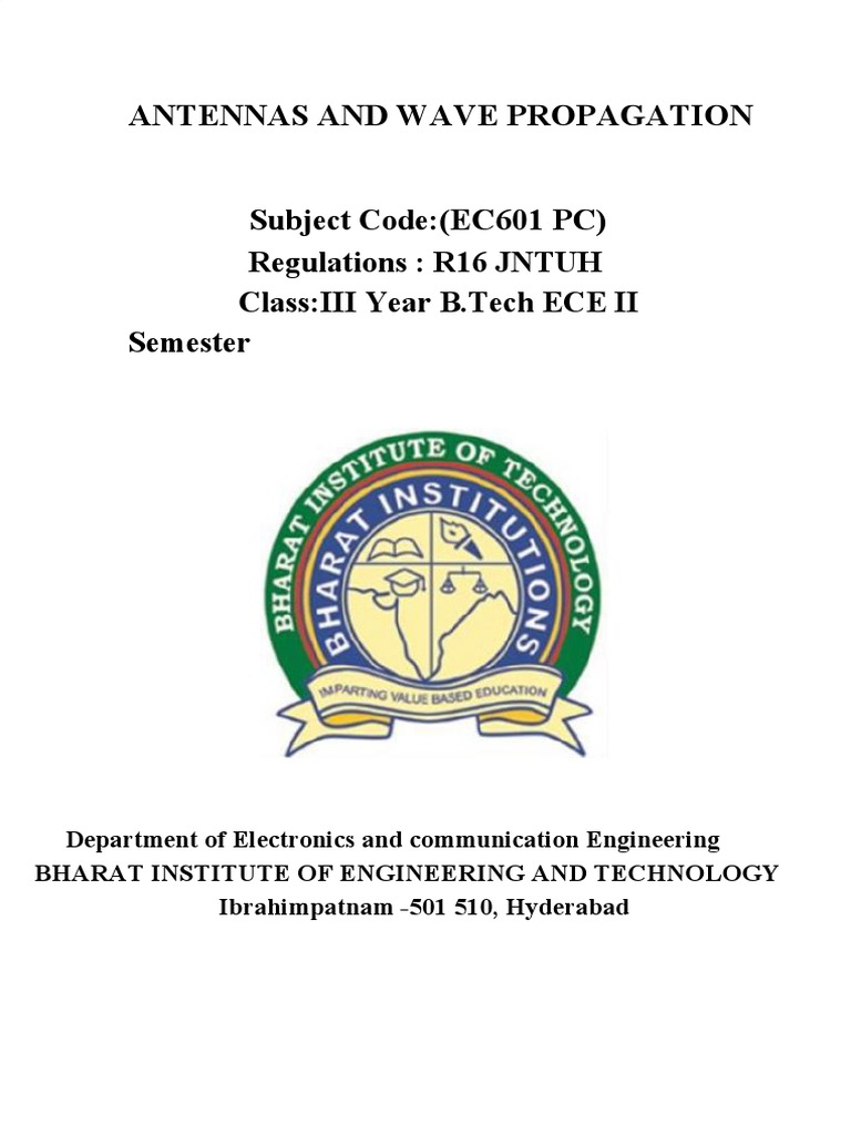 Antennas and Wave Propagation: Subject Code: Regulations: R16 JNTUH ...
