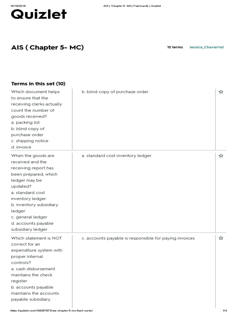 AIS (Chapter 5 - MC) Flashcards - Quizlet | Download Free PDF | Accounts Payable | Business ...