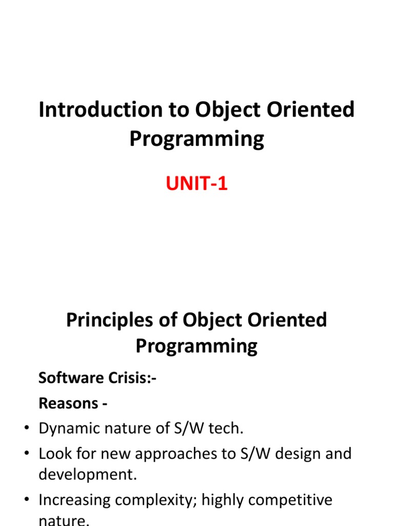 Introduction To Object Oriented Programming Unit 1 Pdf Object 7174