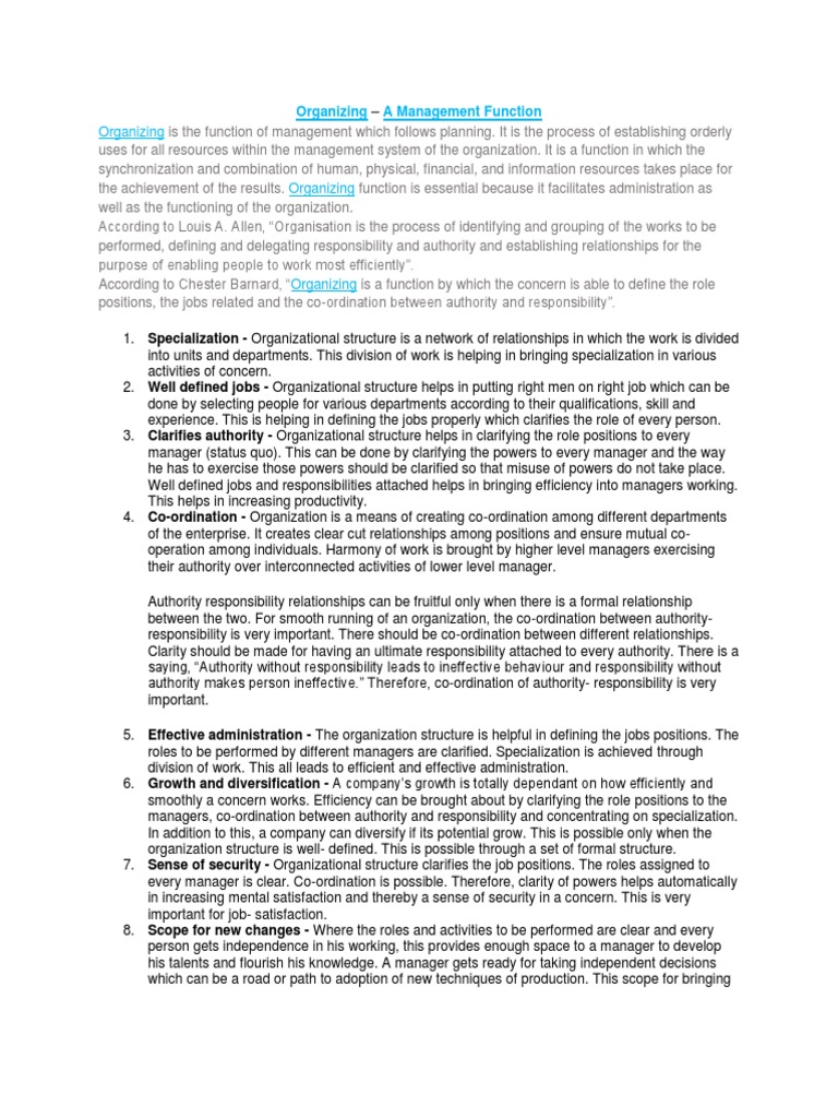 Organizing Function of Management in 40 Characters | PDF ...