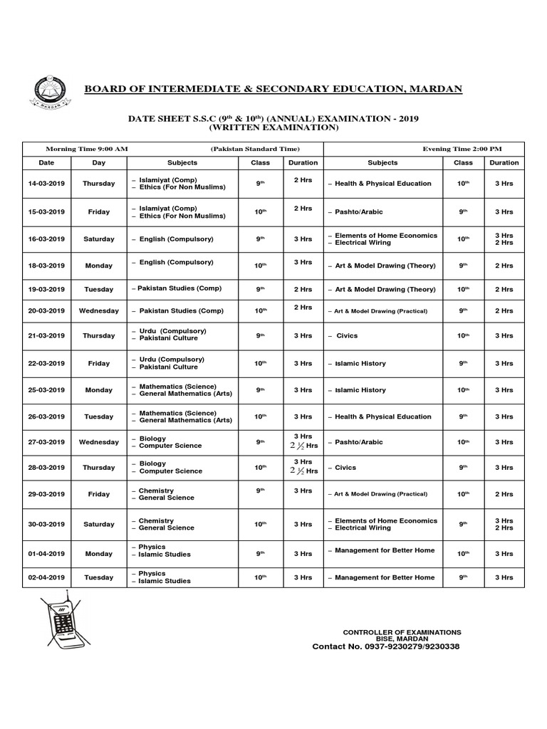 Date Sheet SSC Annual 2019 PDF | PDF | Khyber Pakhtunkhwa | Peshawar