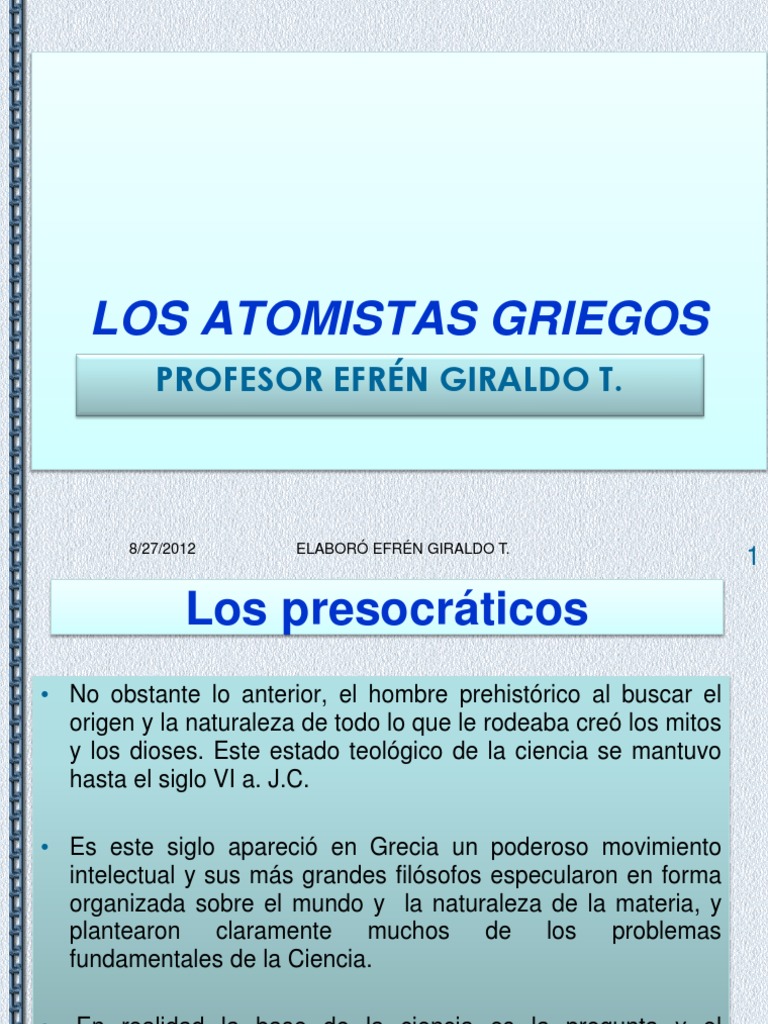 Los Atomistas Griegos | PDF | Átomos | Science