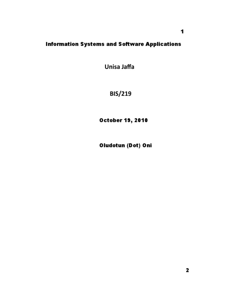 Unisa Jaffa: 1 Information Systems and Software Applications | PDF ...