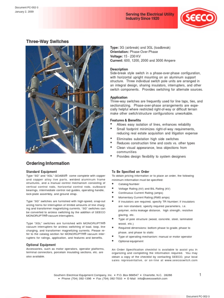 Three-Way Switches Dimensional Data 115 - 230 KV, Type 3G and 3GL | PDF ...