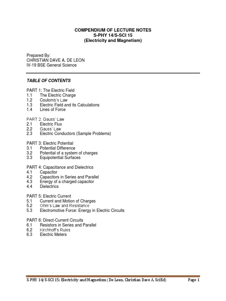 Electricity and Magnetism Lecture Notes | PDF | Series And Parallel ...