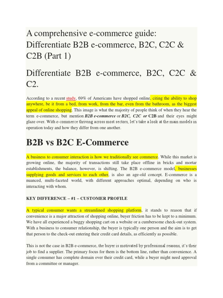 E-Commerce Models: B2B, B2C, C2C, C2B Explained | PDF | E Commerce | Retail