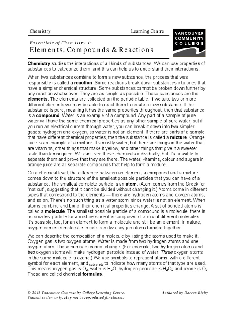 Elements, Compounds & Reactions: Essentials of Chemistry 1 | Download ...
