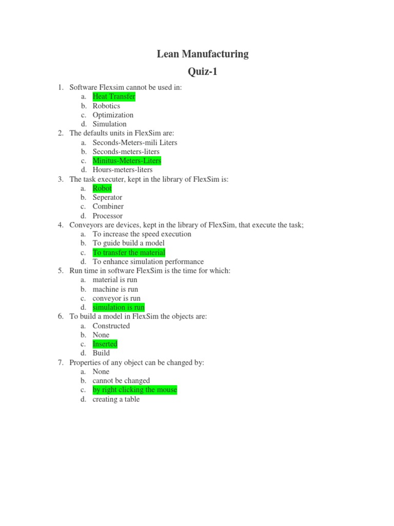 Lean Manufacturing Quiz-1 | PDF