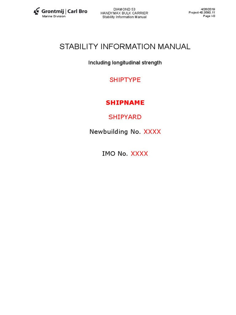 Stability Information Manual: Shiptype | PDF | Shipping | Ships