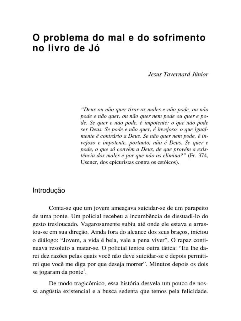 O Problema Do Mal e Do Sofrimento | PDF | Livro de Jó | Deus