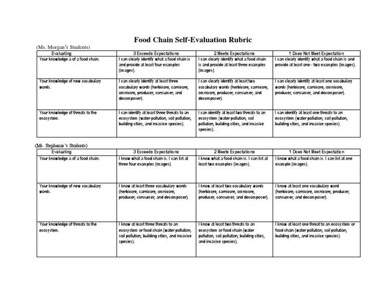 Food Chain Self-Evaluation Rubric - Final | PDF | Ecosystem | Invasive ...