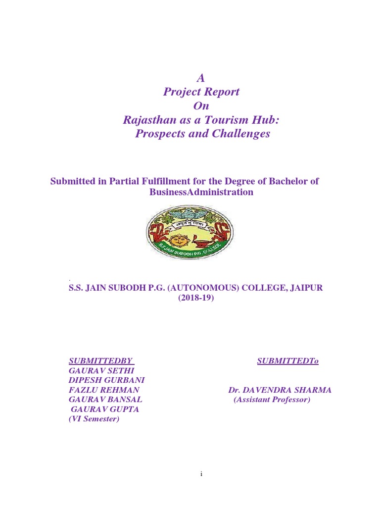 A Project Report On Rajasthan As A Tourism Hub: Prospects and ...