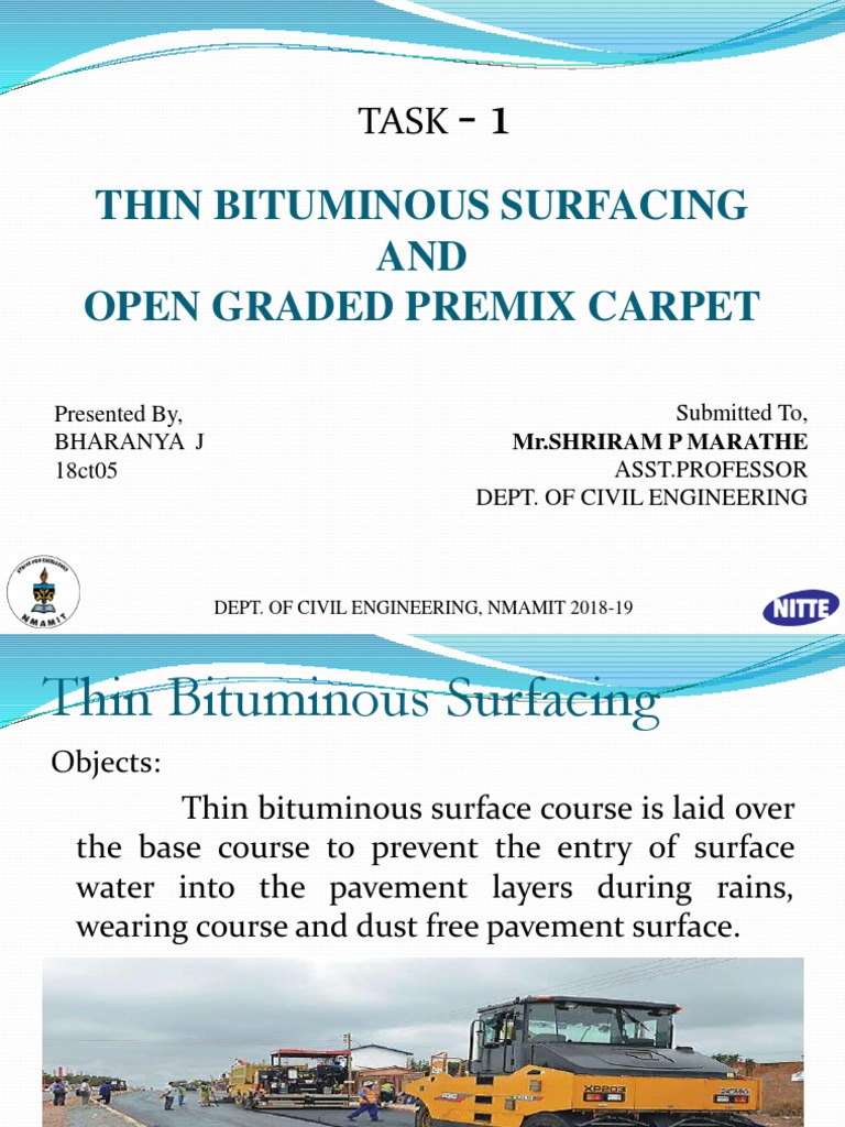 Thin Bituminous Surfacing AND Open Graded Premix Carpet | PDF | Asphalt ...
