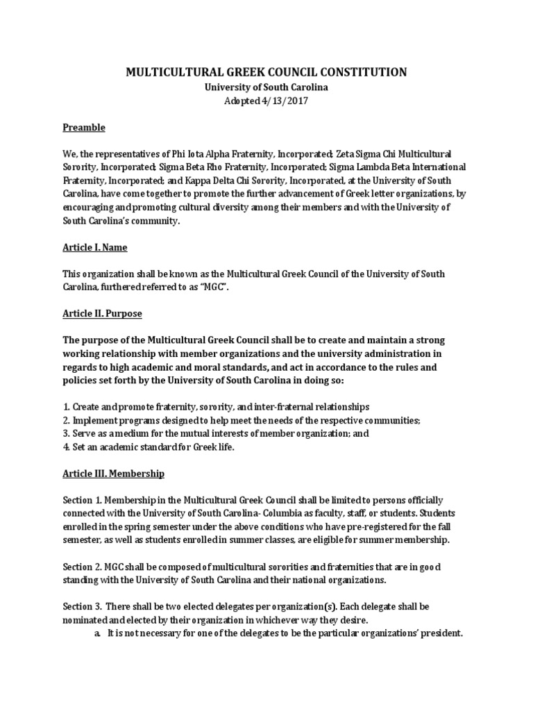 Multicultural Greek Council Constitution Approved-Sas-8-24-17 | PDF ...