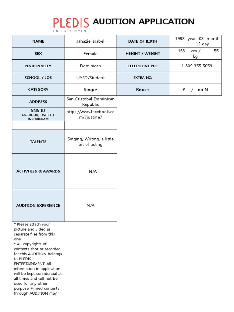 Audition Form Eng | PDF | Mass Media | Communication