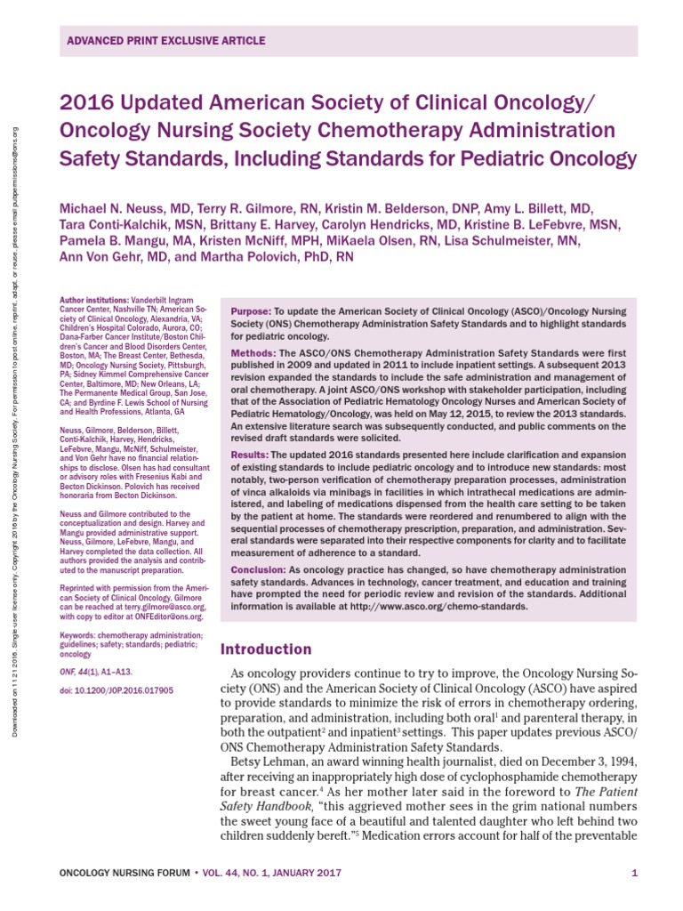 2016 ASCO - ONS Chemo Standards PDF | PDF | Therapy | Chemotherapy