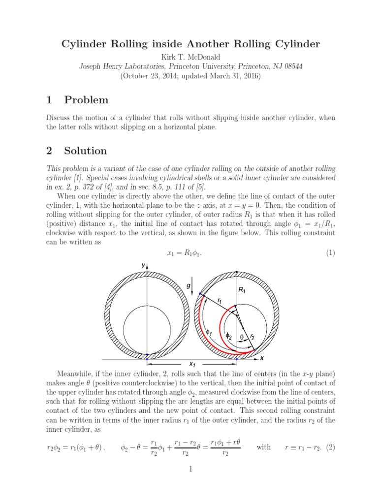 Cylinder Rolling Inside Another Rolling Cylinder | PDF | Lagrangian ...