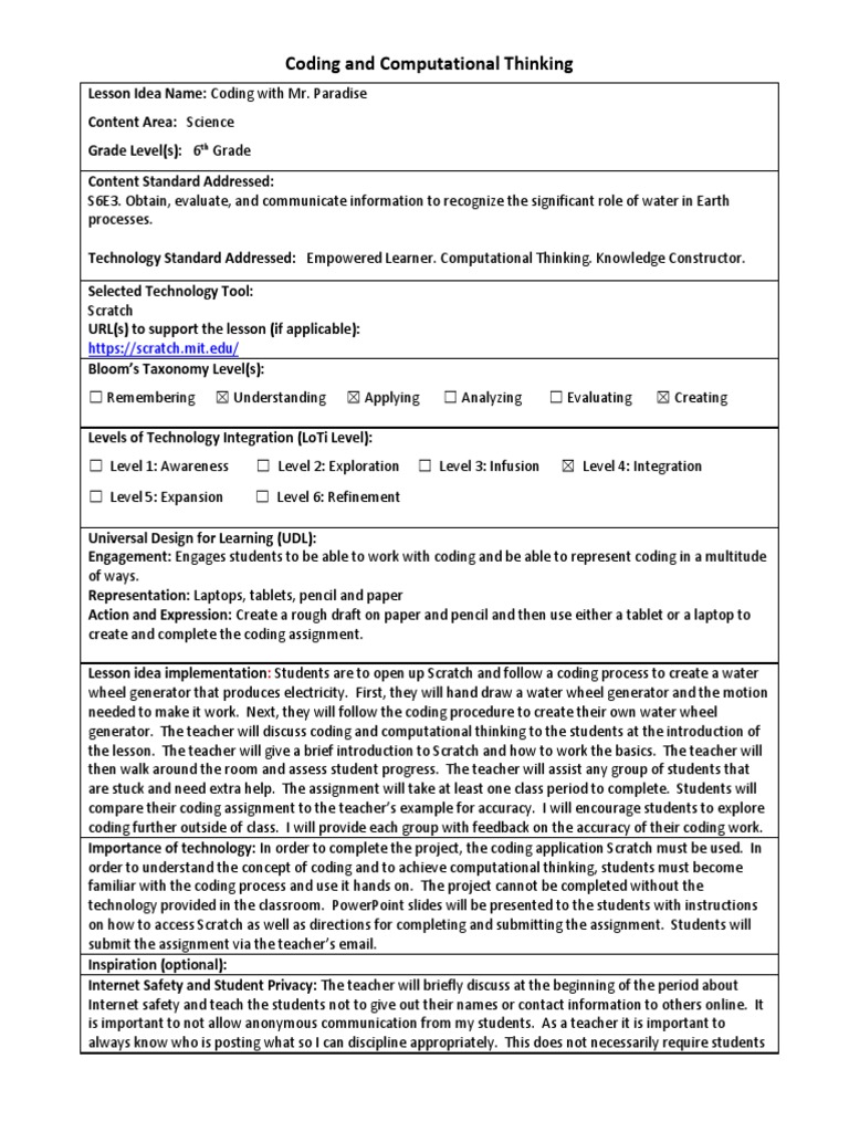 Coding Lesson Idea Template | PDF | Teachers | Behavior Modification