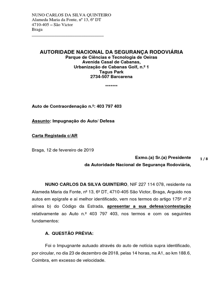 Contestação - ANSR | PDF | Radar | Transporte