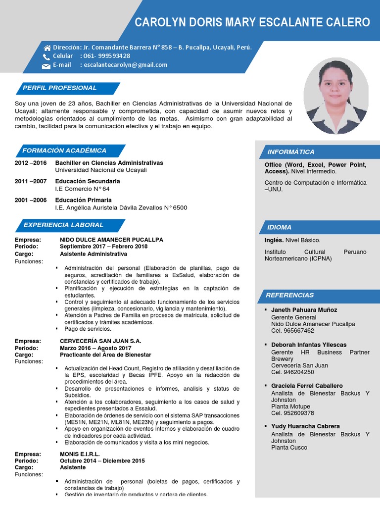 Currículum Vitae - Carolyn Escalante Calero | PDF | Business | Educación avanzada