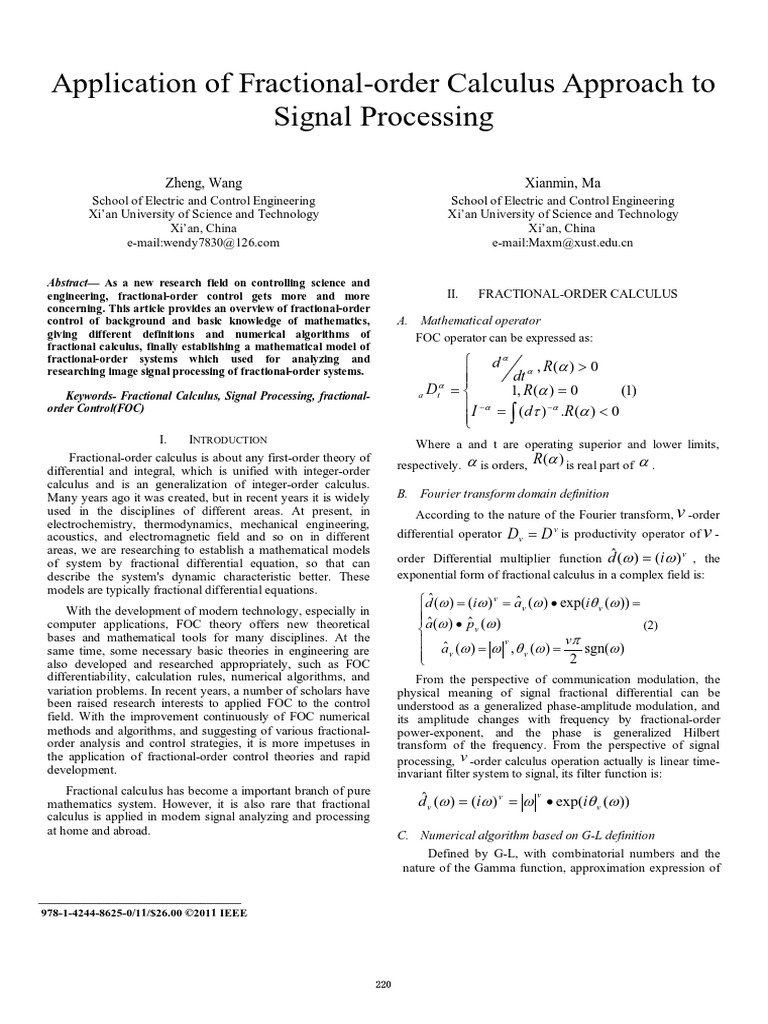 Application of Fractional-Order Calculus Approach To Signal Processing | PDF | Electronic Filter ...