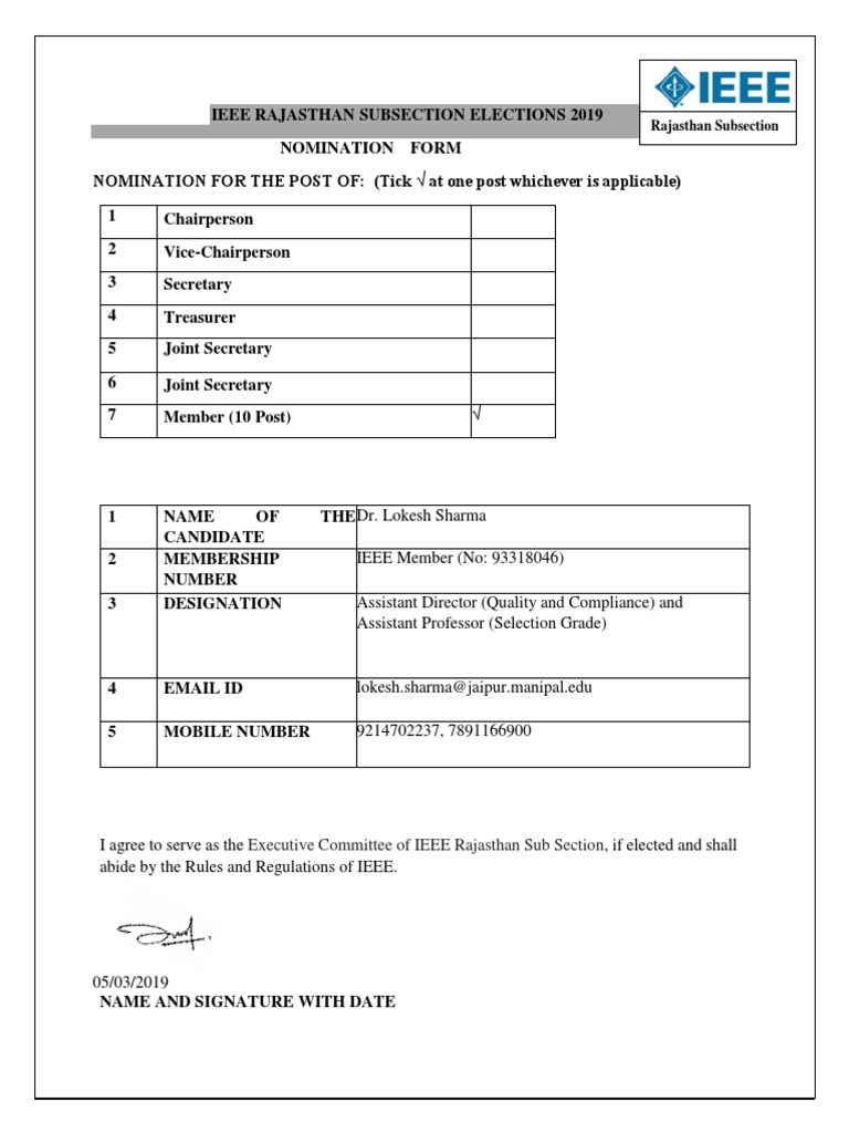 Ieee Rajasthan Subsection Election 2019 Nomination Form PDF | PDF ...