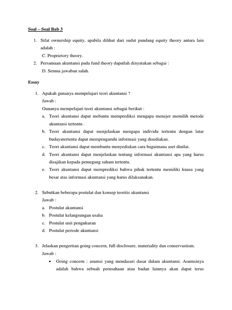 Teori Akuntansi Dan Perumusannya Soal Soal Bab 3. Sofyan Syafri Harahap | PDF