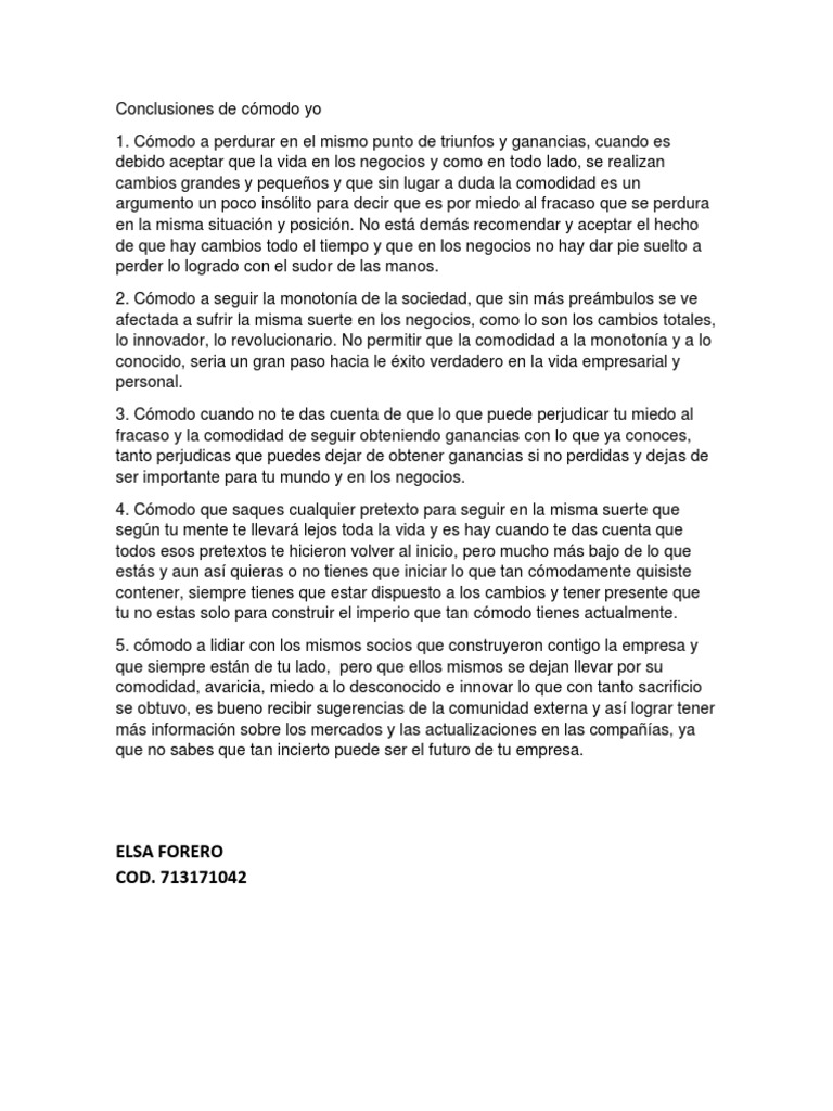 Conclusiones de Cómodo Yo | PDF