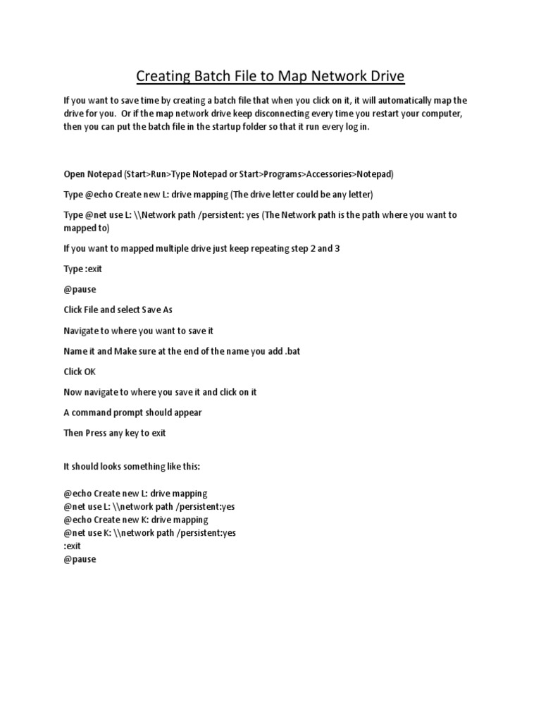 Creating Batch File To Map Network Drive | PDF Creating Batch File To Map Network Drive | PDF