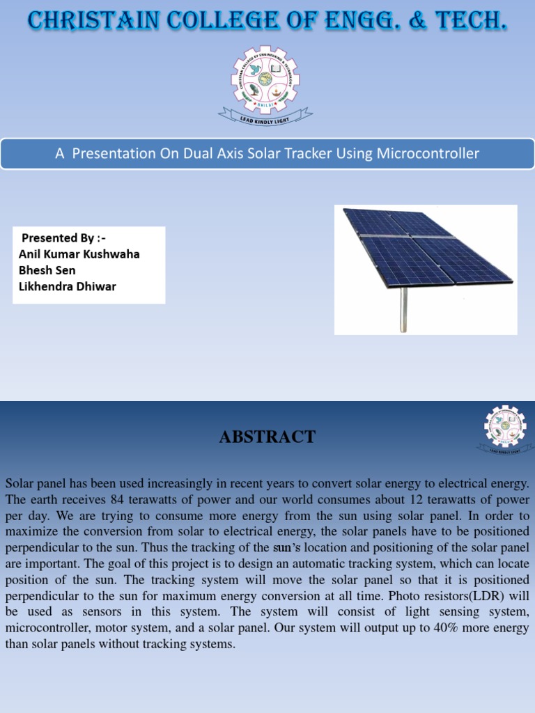 A Presentation On Dual Axis Solar Tracker Using Microcontroller | PDF ...