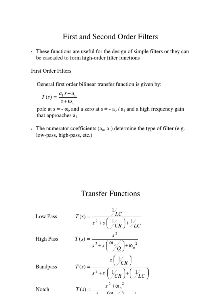 First and Second Order Filters: Ts asa s ω | PDF | Electronic Filter ...