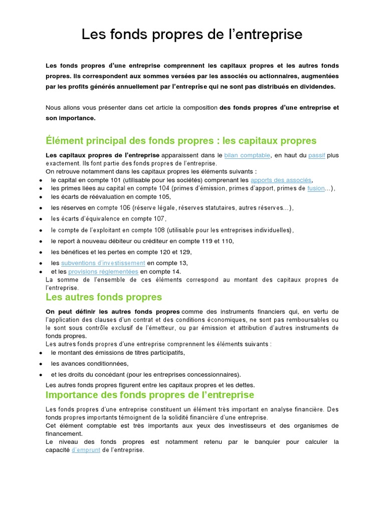 Fonds Propres | PDF | Capitaux propres | Capital (Économie)