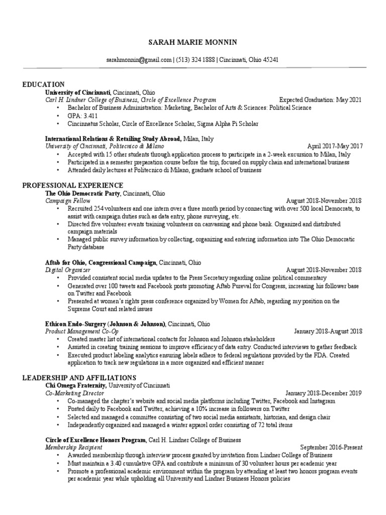 Sarah Monnin's Marketing Resume | PDF | Social Media | Popular Culture ...