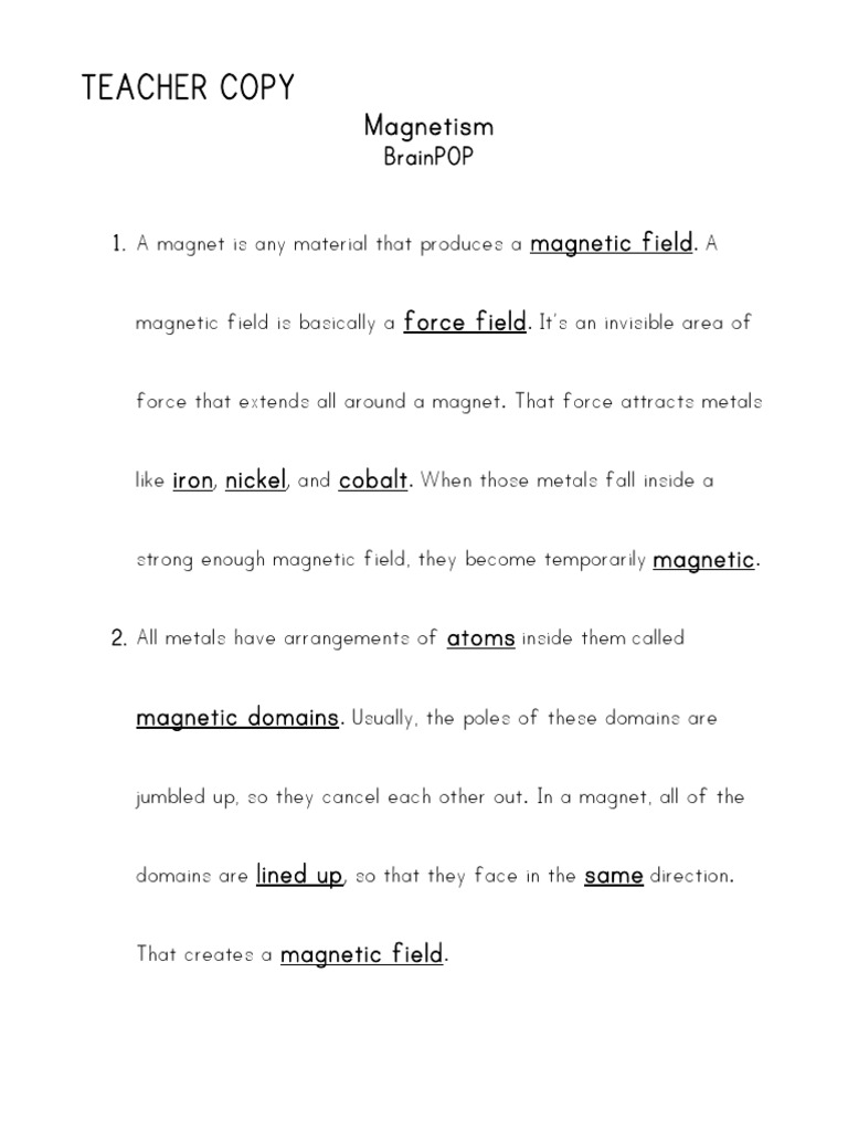 Magnetism Guided Notes Brainpop Answers | PDF | Magnetism | Magnet
