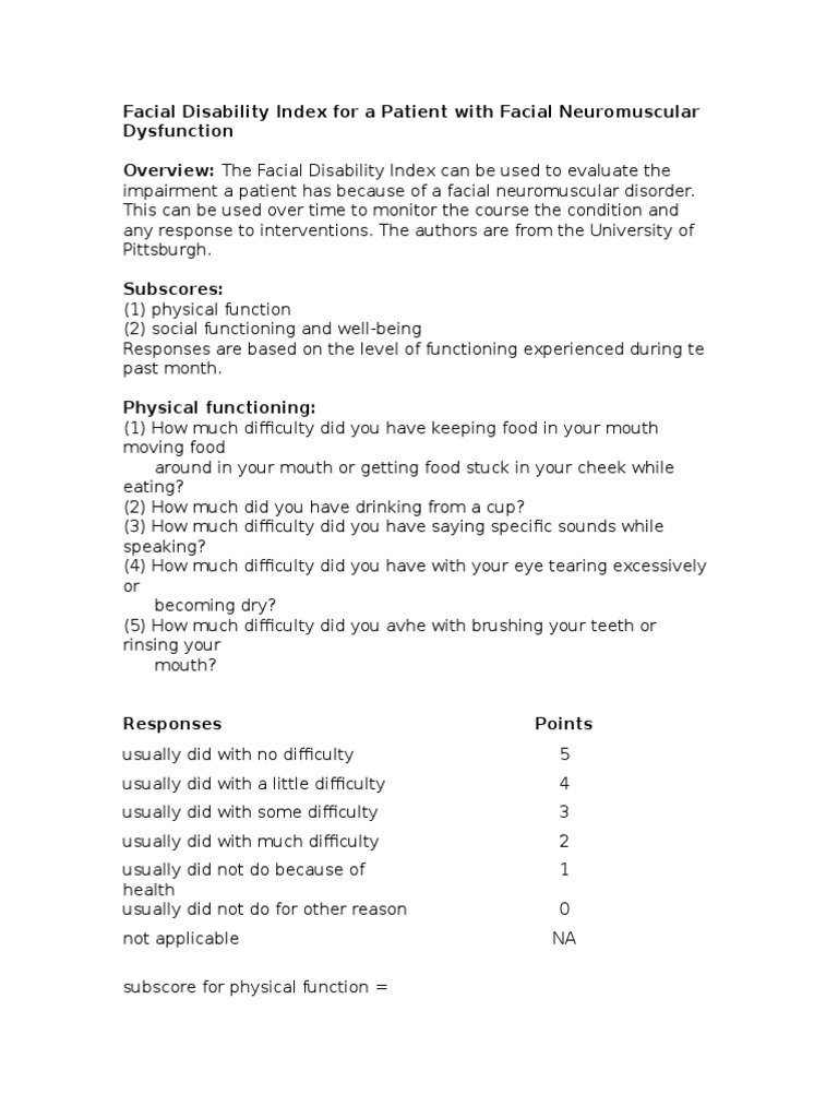 Facial Disability Index | Abnormal Psychology | Disability