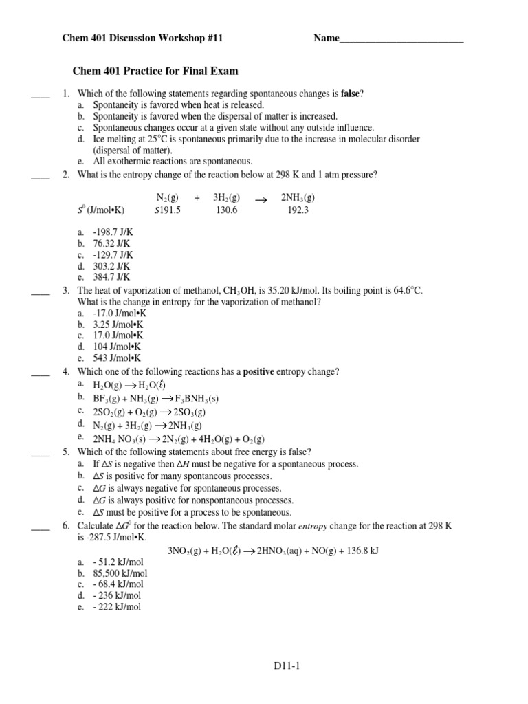Chem 401 Practice For Final Exam | Download Free PDF | Reaction Rate | Acid